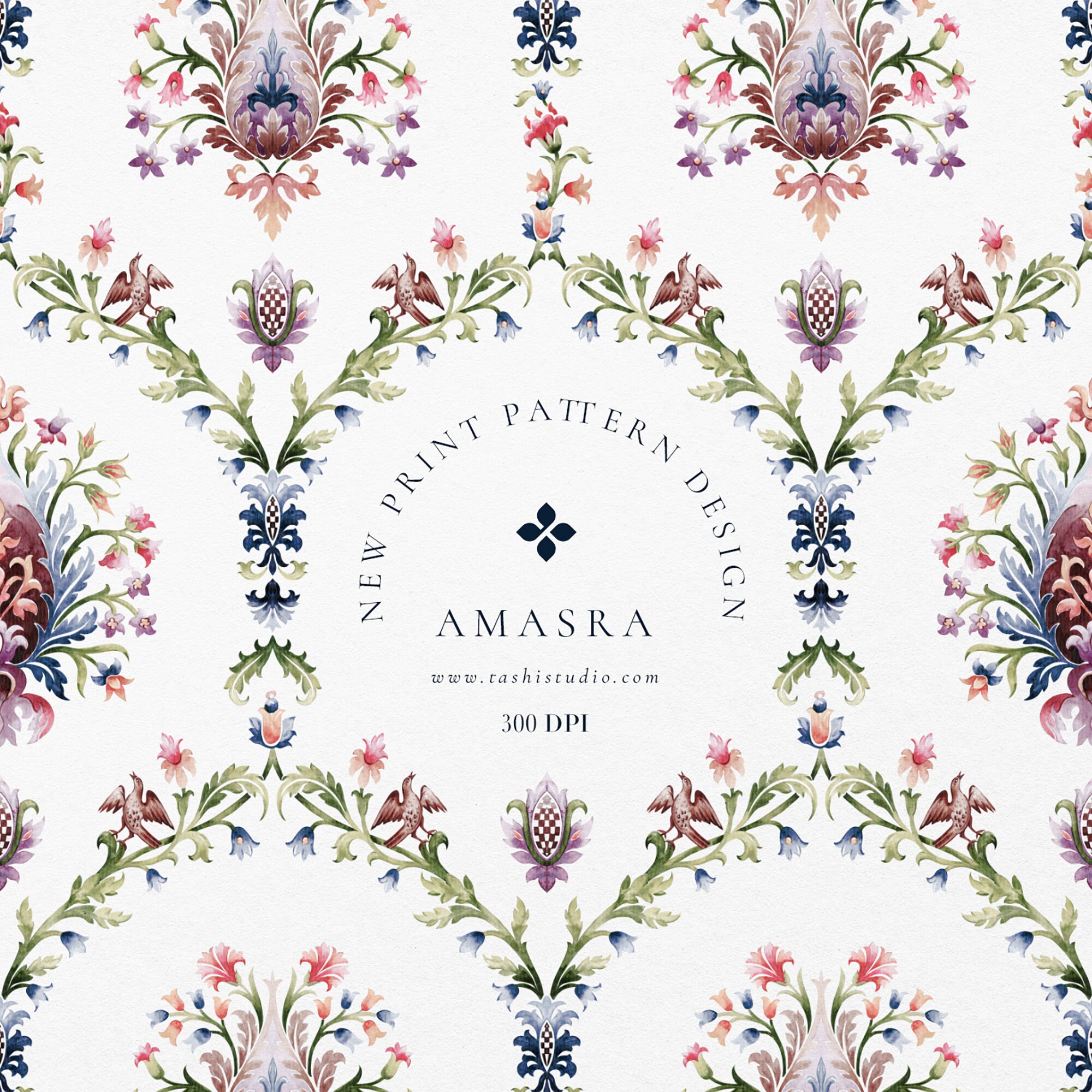 Indian Jali Floral Pattern: Watercolor Damask Print (digital Download ...