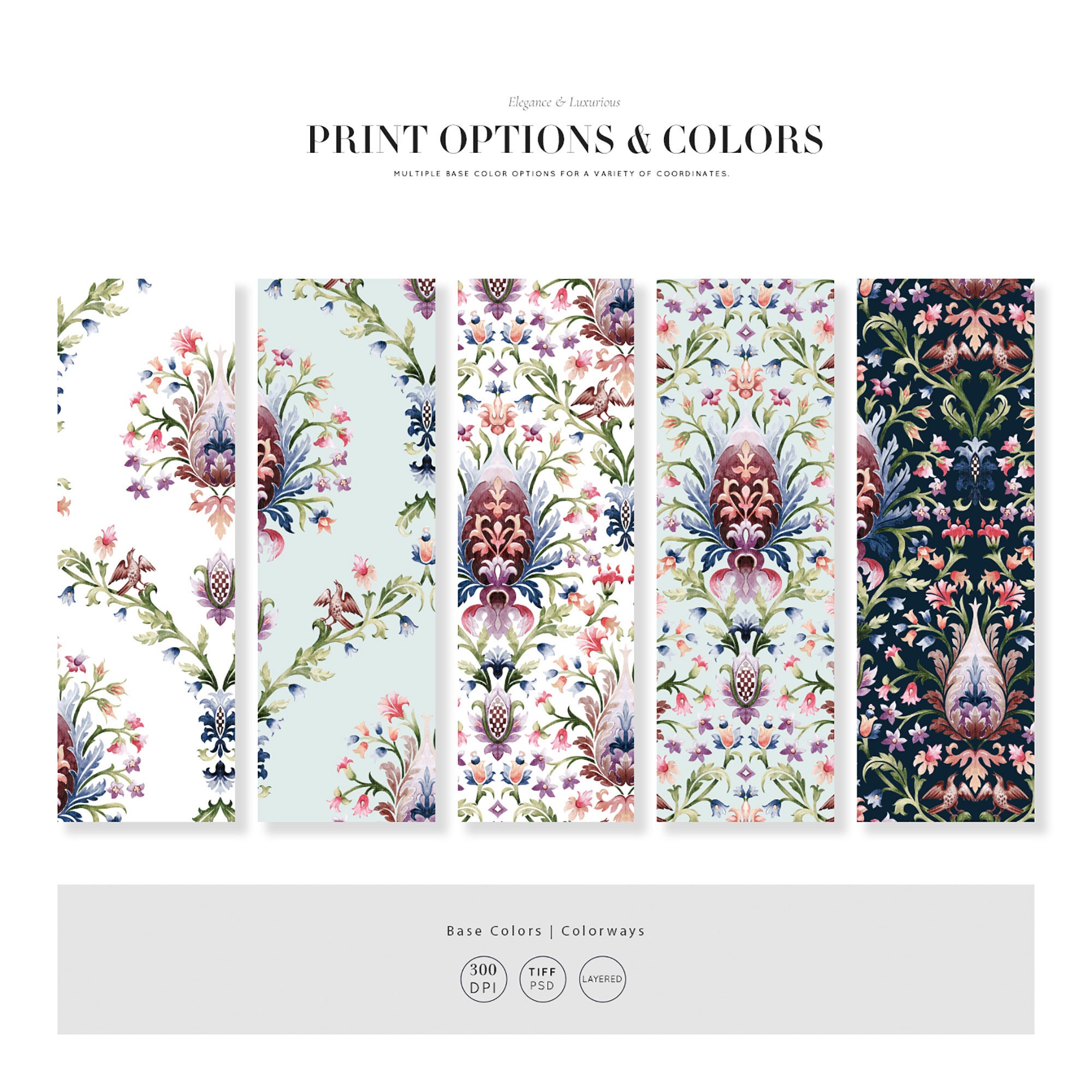 Indian Jali Floral Pattern: Watercolor Damask Print (digital Download ...