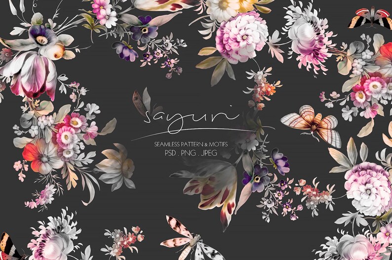 Sayuri, Floral Butterfly Pattern: Seamless Fabric & Wallpaper Design ...