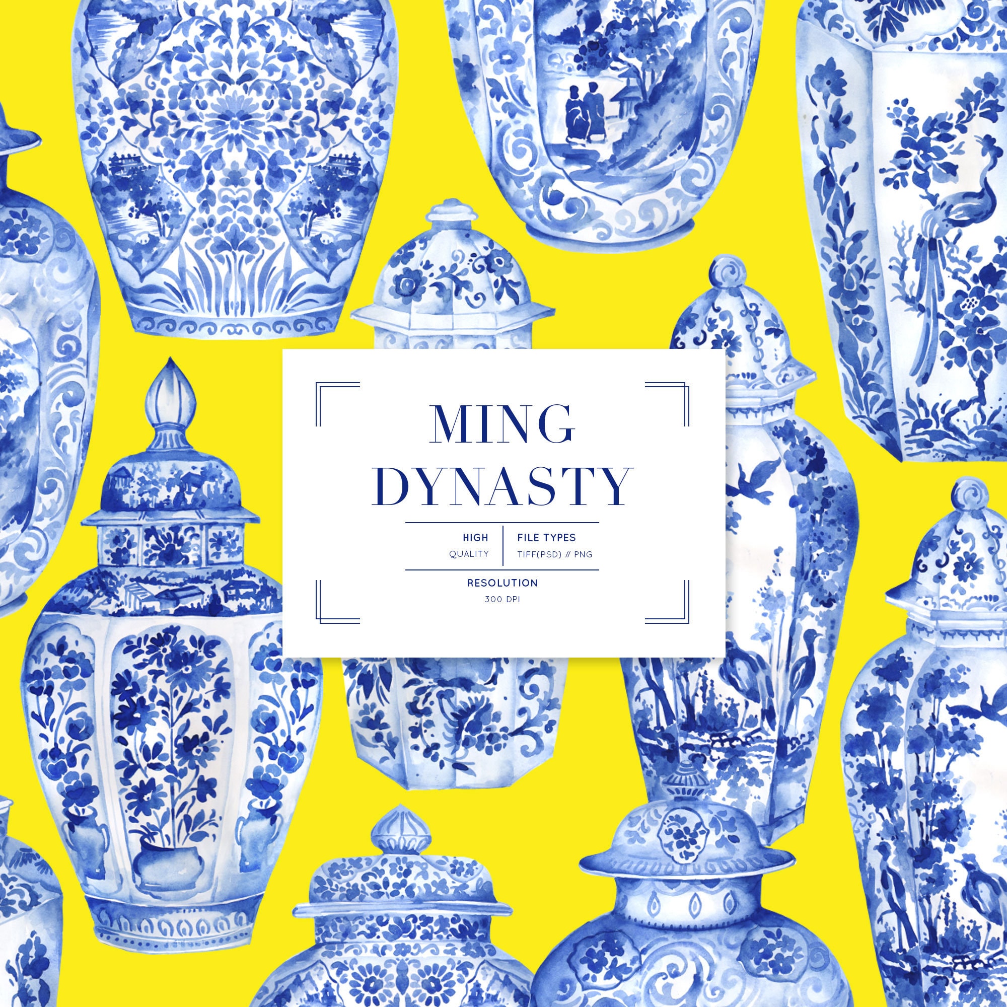 Ming, Hand Painted Watercolour Ginger Jar Patterns High Resolution ...