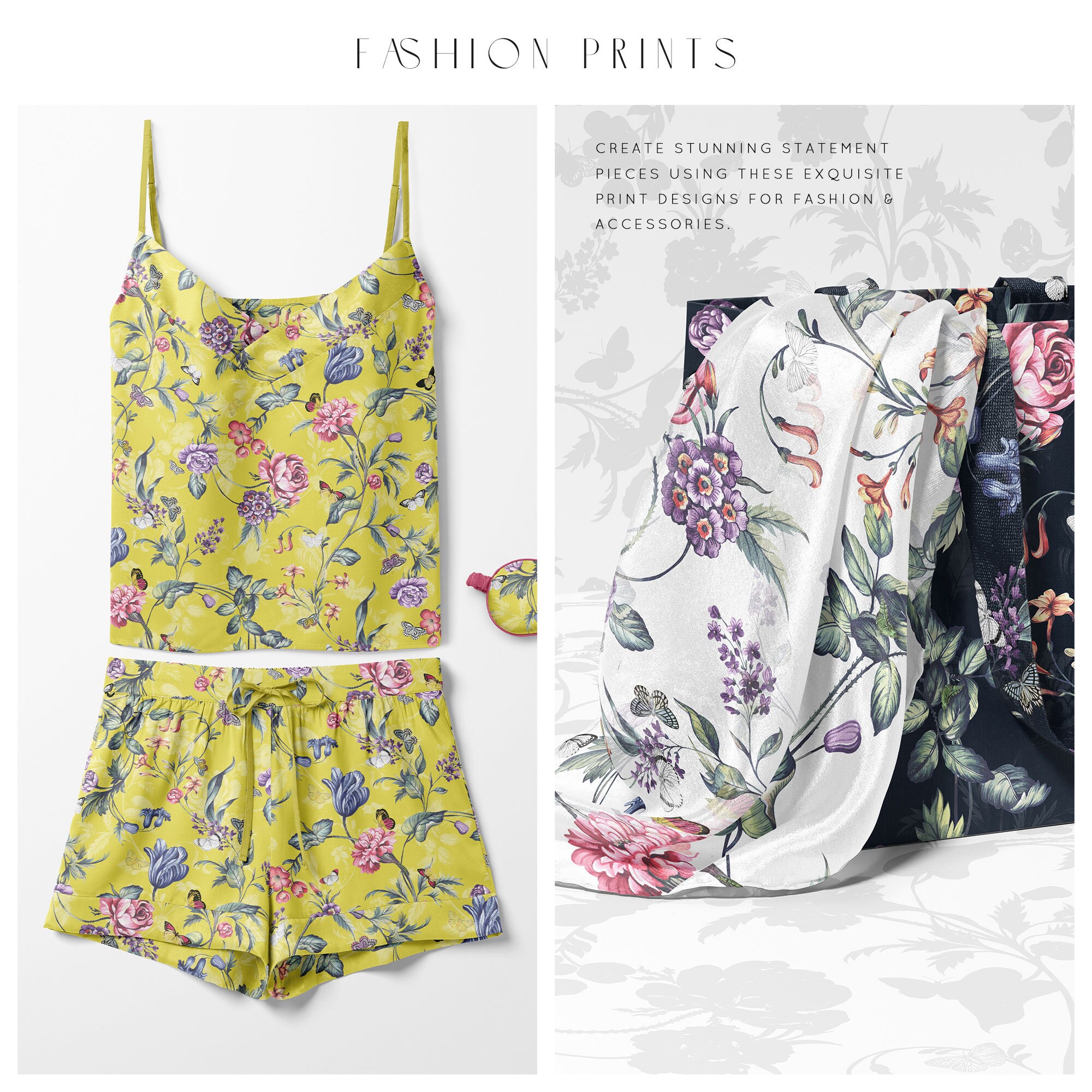 Hand Painted Watercolour Indian Floral Trail Surface Print Design in Seamless Repeats and ...