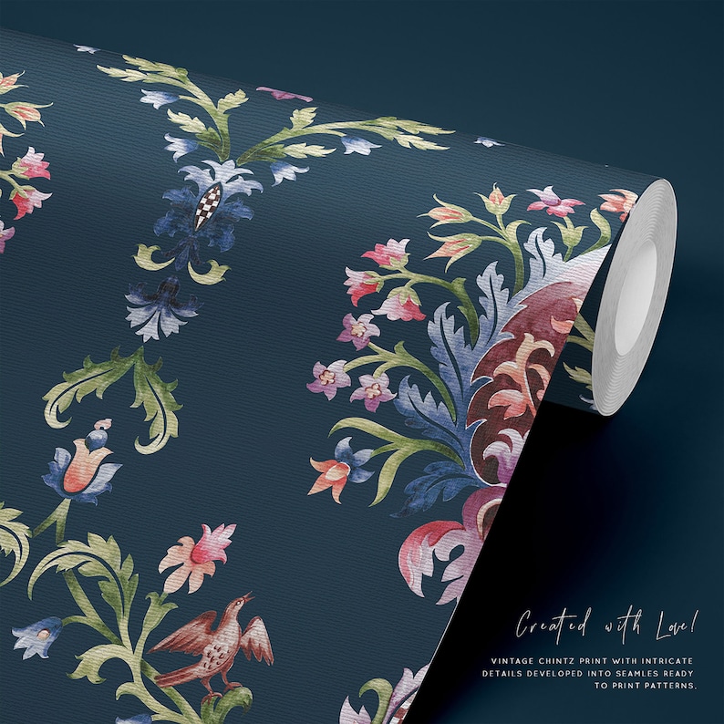 Indian Jali Floral Pattern: Watercolor Damask Print (digital Download ...