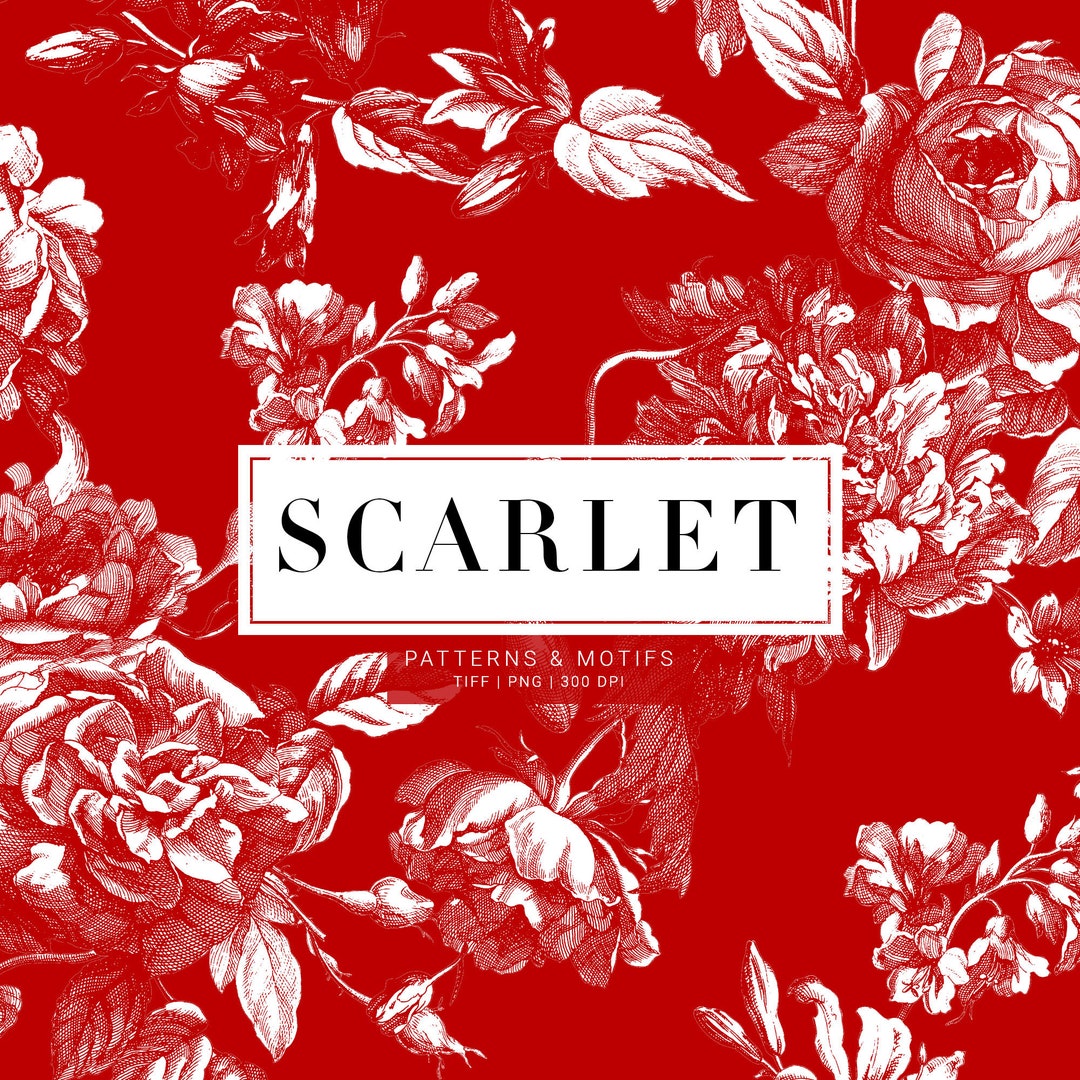 Scarlet, Toile Surface Pattern Design With Large Blossoms. - Etsy