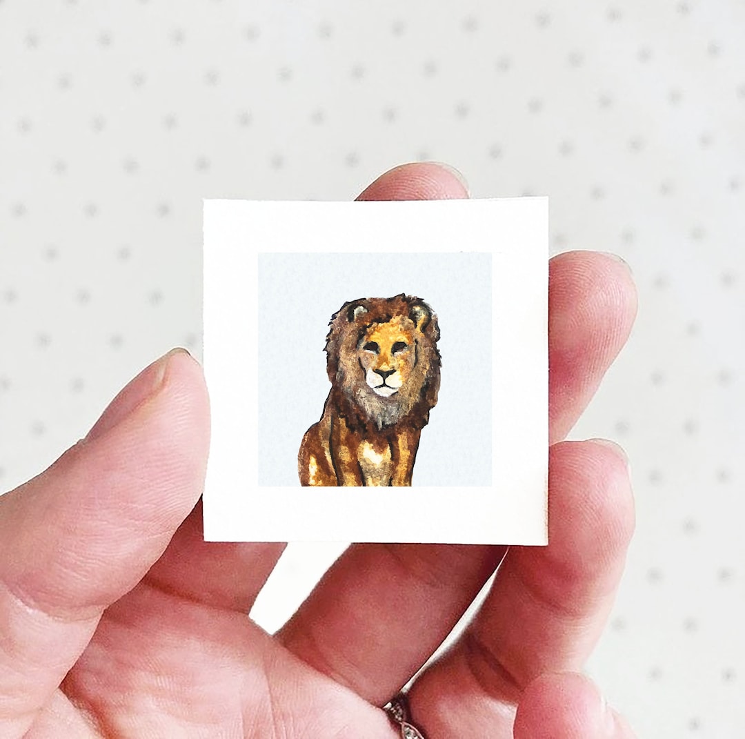 Mini 1" Lion Animal Print Tiny Watercolor Art PRINT - Etsy