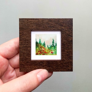 Mini 1" Forest Wildflower Pine Trees Tiny Watercolor Landscape Art ...