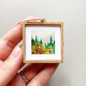 Mini 1" Forest Wildflower Pine Trees Tiny Watercolor Landscape Art ...