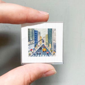 Mini 1" NYC Rainy Day New York City Umbrella Print Tiny Watercolor Art ...