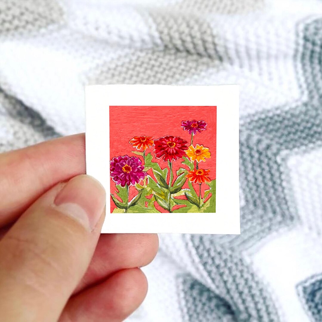 Mini 1" Zinnias Flower Garden Bloom Wildflowers Floral Print Tiny ...