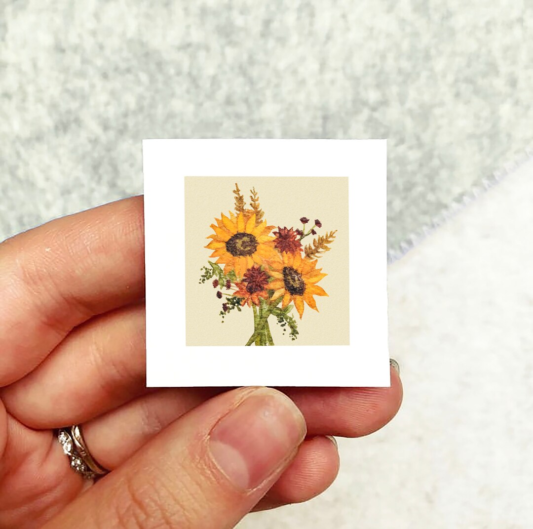 Mini 1" Autumn Flowers Sunflower Mum Floral Bouquet Fall Print Tiny ...