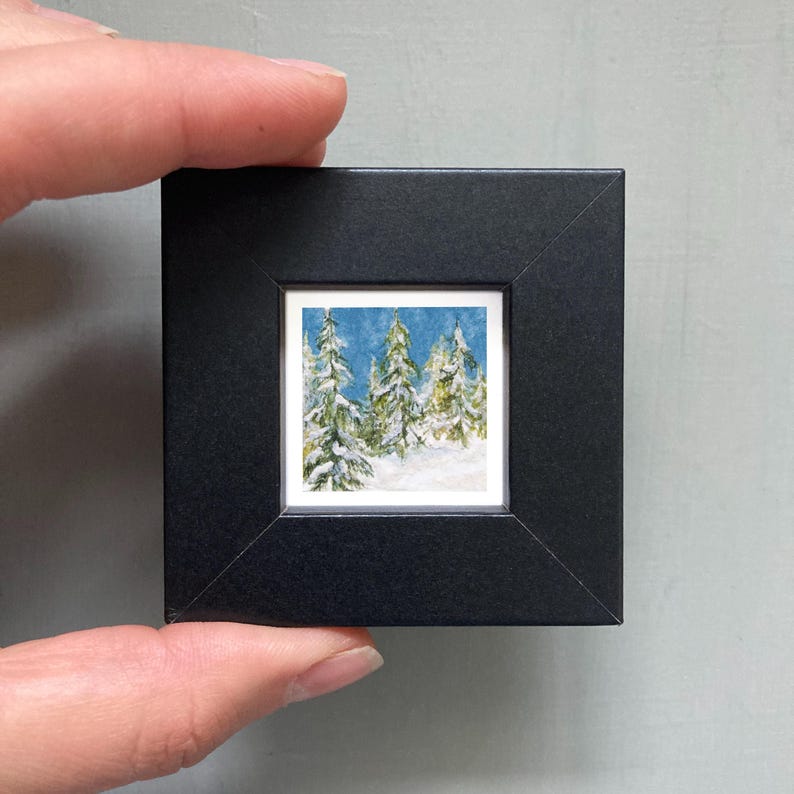 Mini 1" Snowy Pine Forest Winter Scene Christmas Tree Holiday Ornament ...