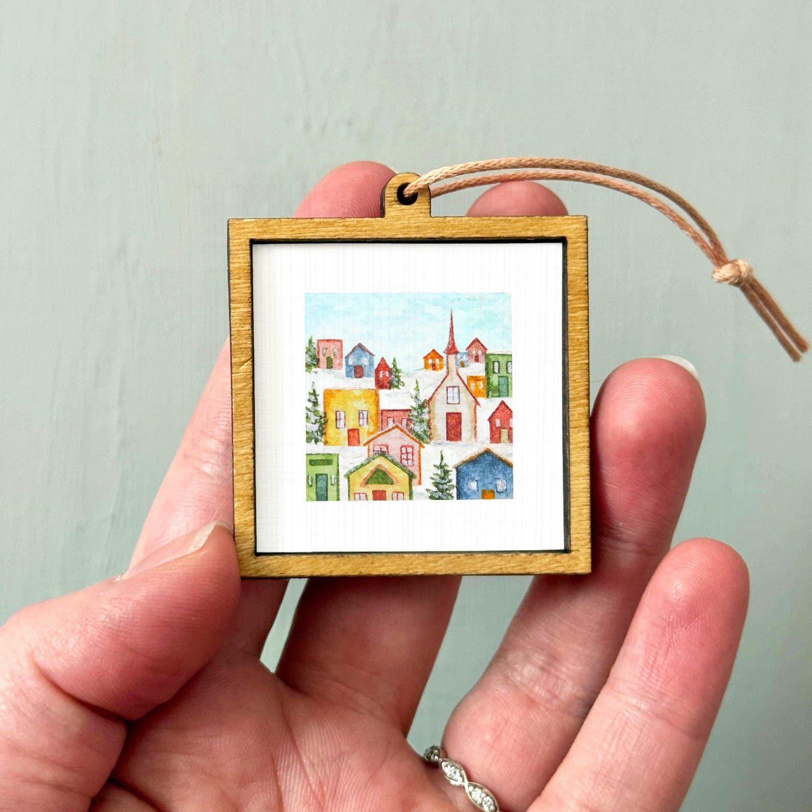 Miniature Snowy Village Day Art PRINT - Tiny Winter Watercolor 1-inch ...