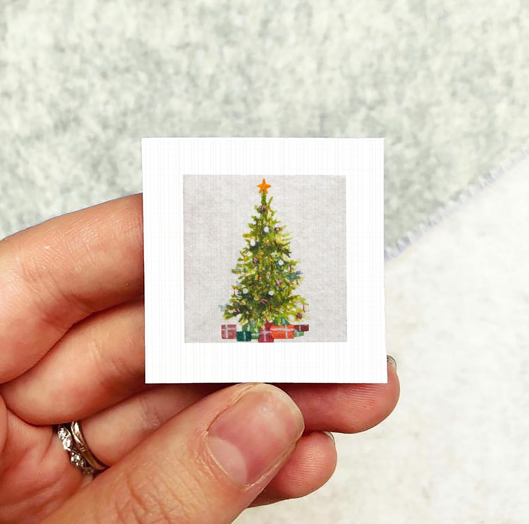 Miniature Christmas Tree Art PRINT - Tiny Watercolor 1-inch Mini Wall ...