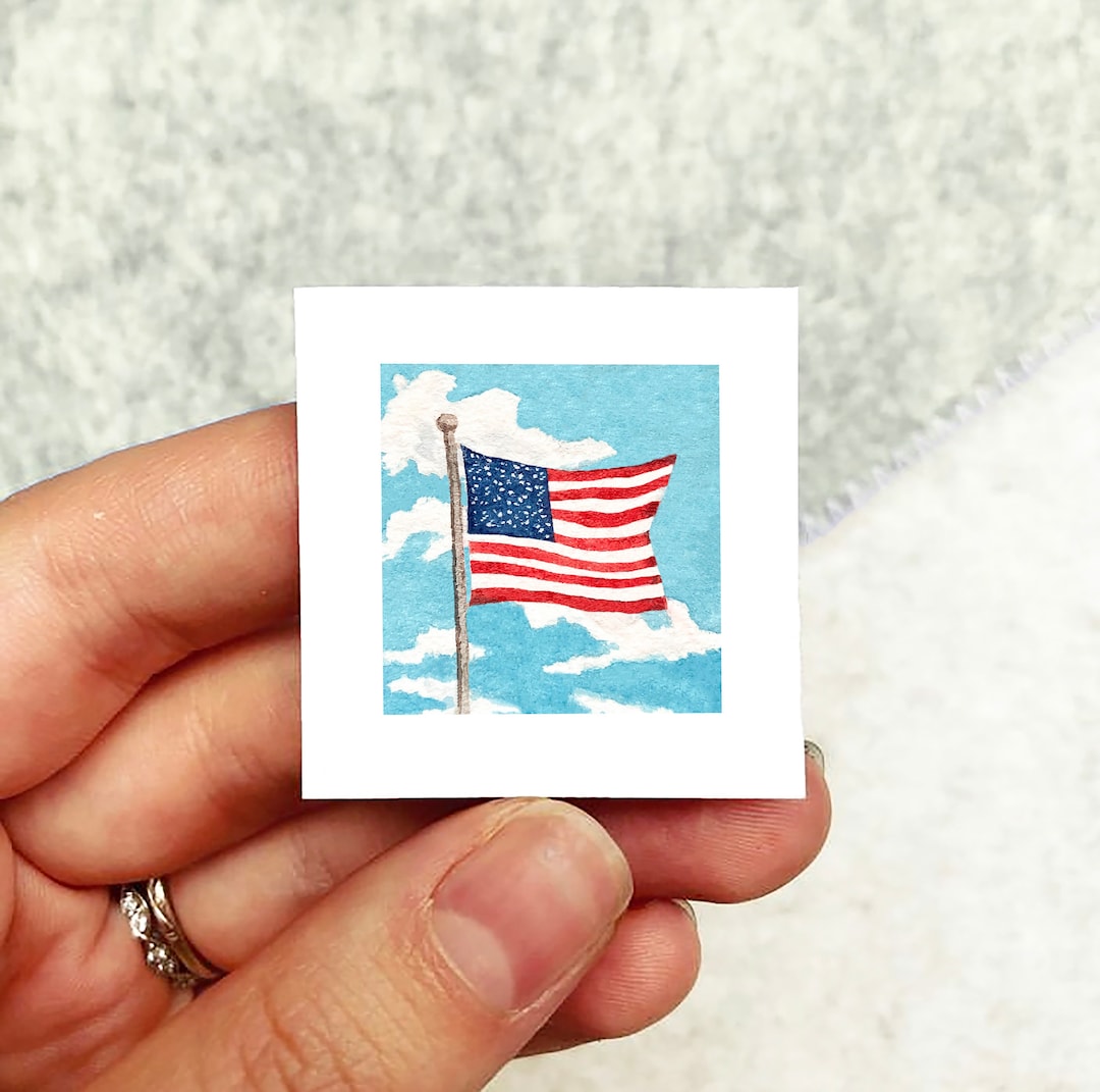 Mini 1" American USA Flag Independence Day Print Tiny Watercolor Art ...