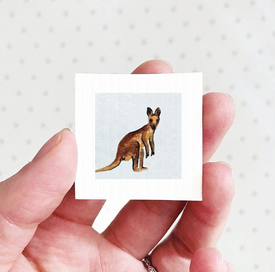 Miniature Kangaroo Art PRINT - Tiny Watercolor 1-inch Mini Animal Wall ...