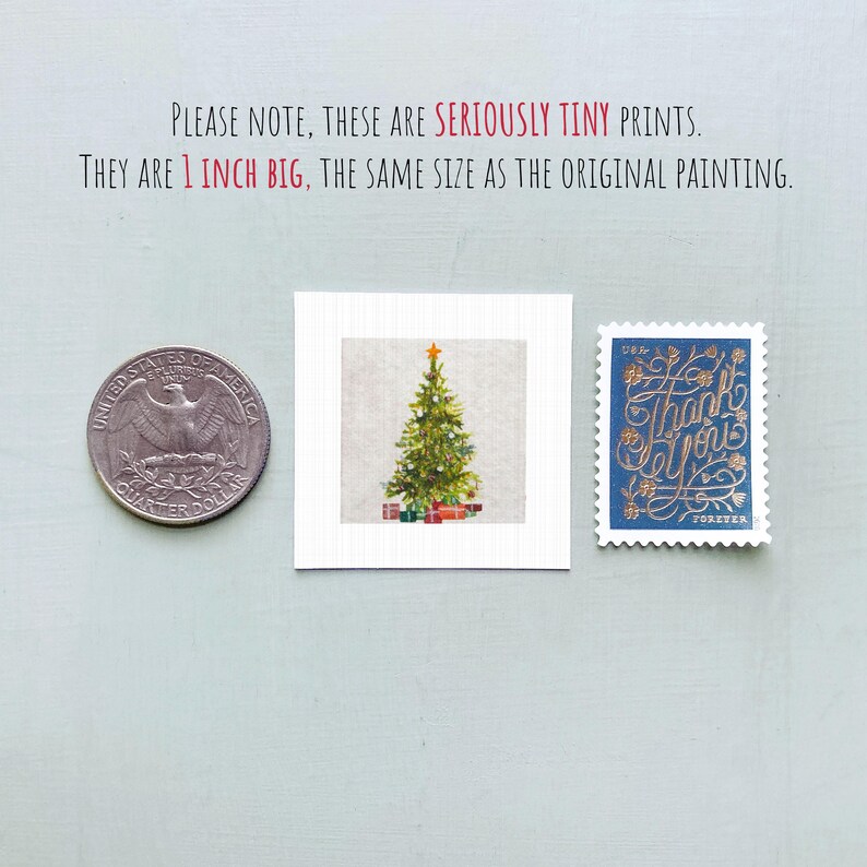 Miniature Christmas Tree Art PRINT - Tiny Watercolor 1-inch Mini Wall ...