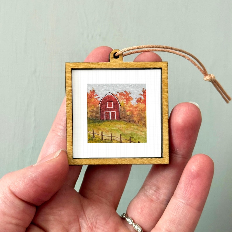 Miniature Red Barn Art PRINT - Tiny Autumn Watercolor 1-inch Mini Wall ...