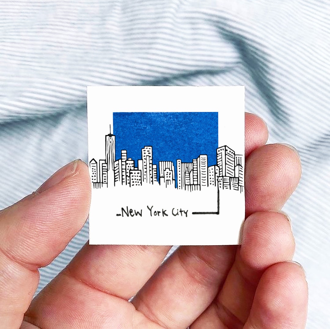 Mini New York City, NYC 1.5" USA City Skyline Tiny Watercolor and Ink ...
