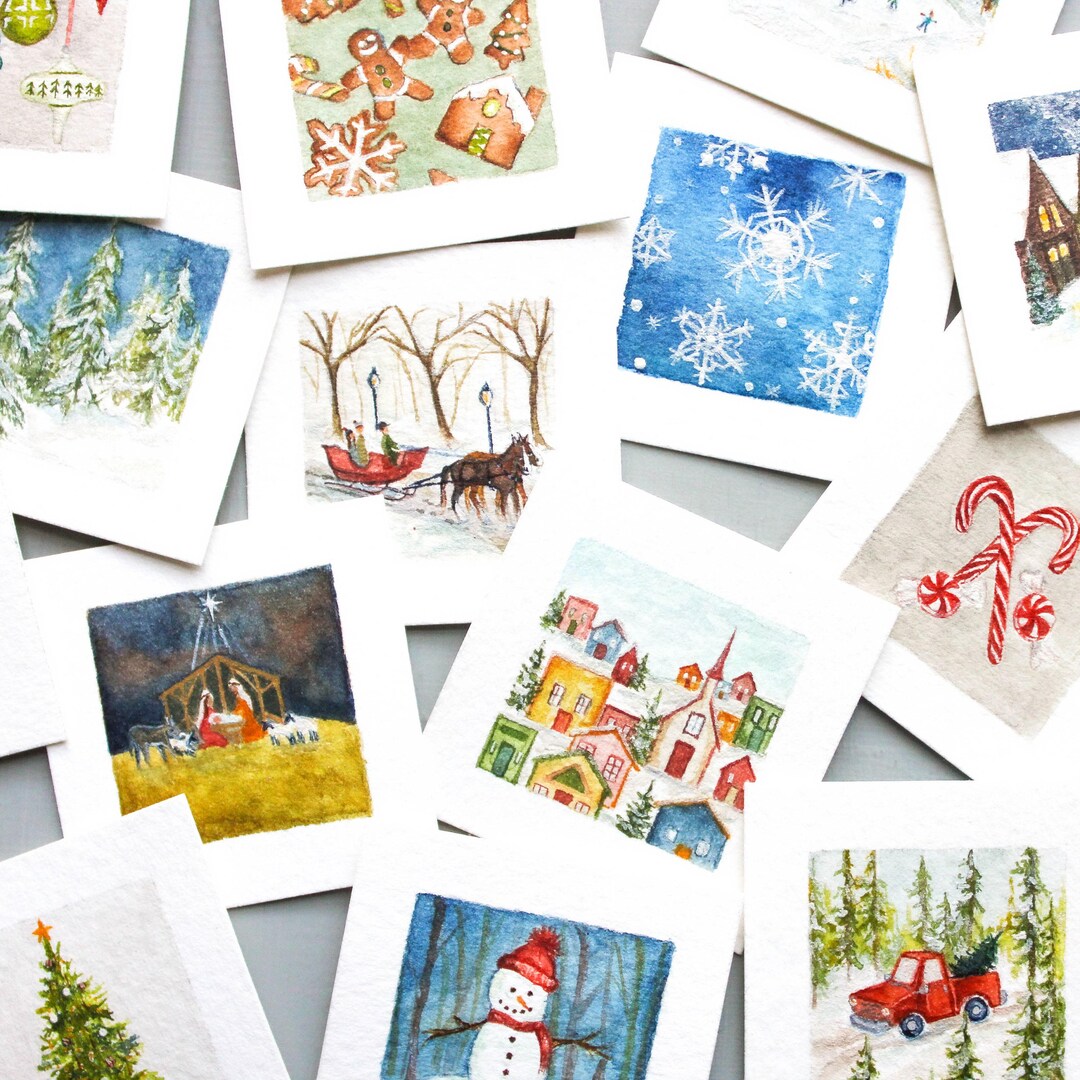 PRINTED Mini 1" Winter Christmas Holiday December Snow, Nativity, Xmas ...