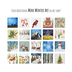 Mini 1" Snowy Village Day Winter Scene Holiday Ornament Print Tiny ...