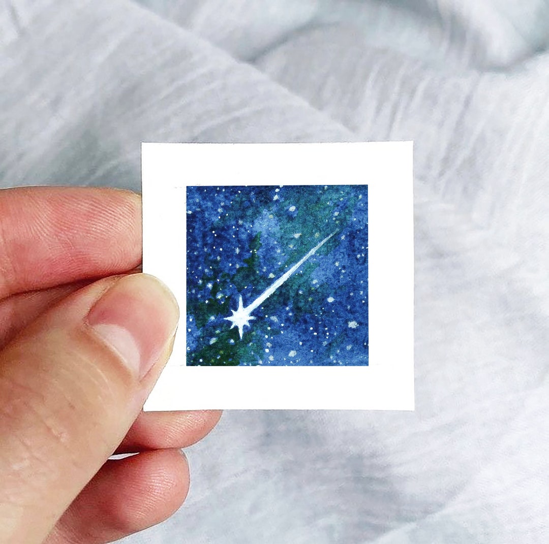 Mini 1" Shooting Star Milky Way Galaxy Stars Tiny Watercolor Landscape ...
