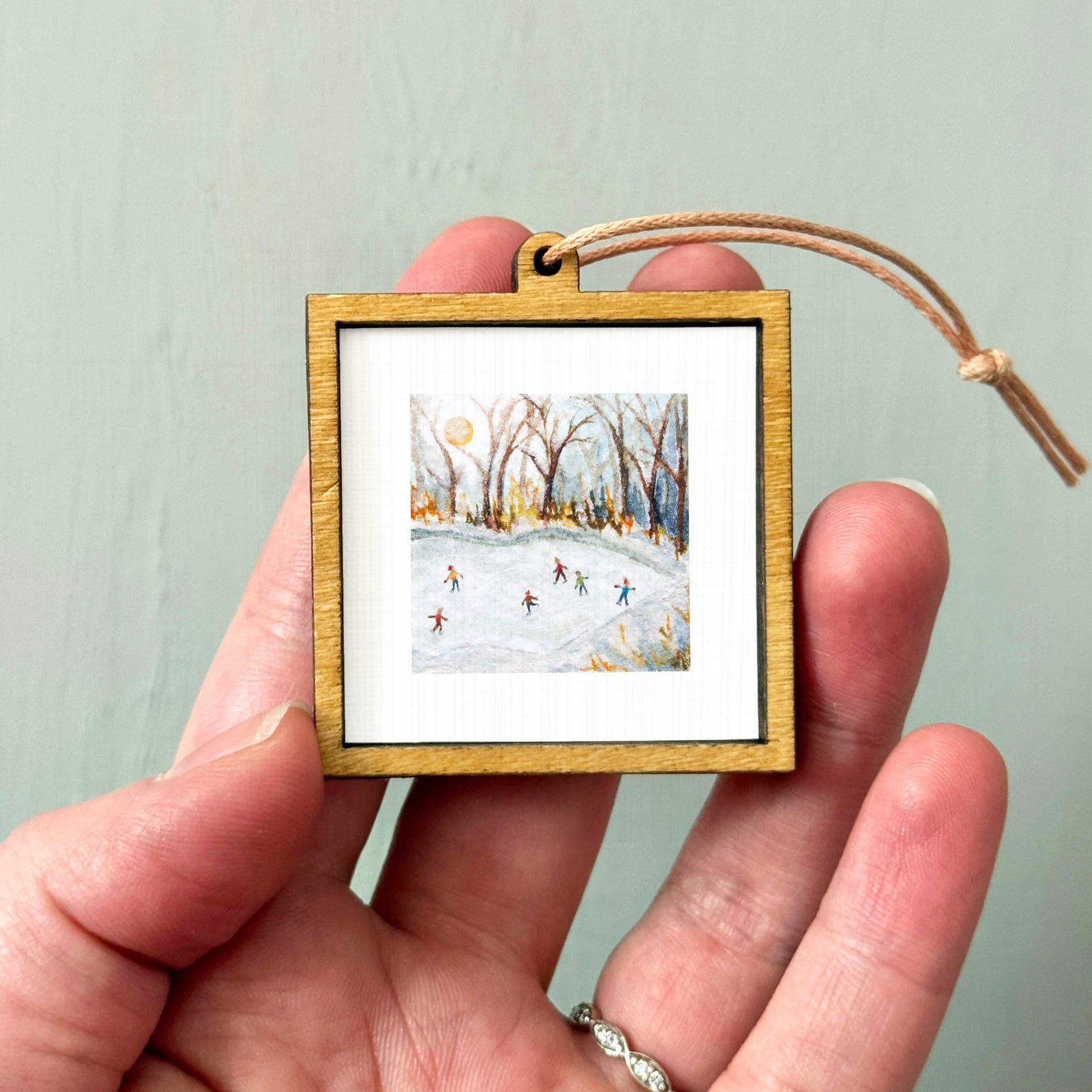 Miniature Ice Skating Art PRINT - Tiny Winter Watercolor 1-inch Mini ...