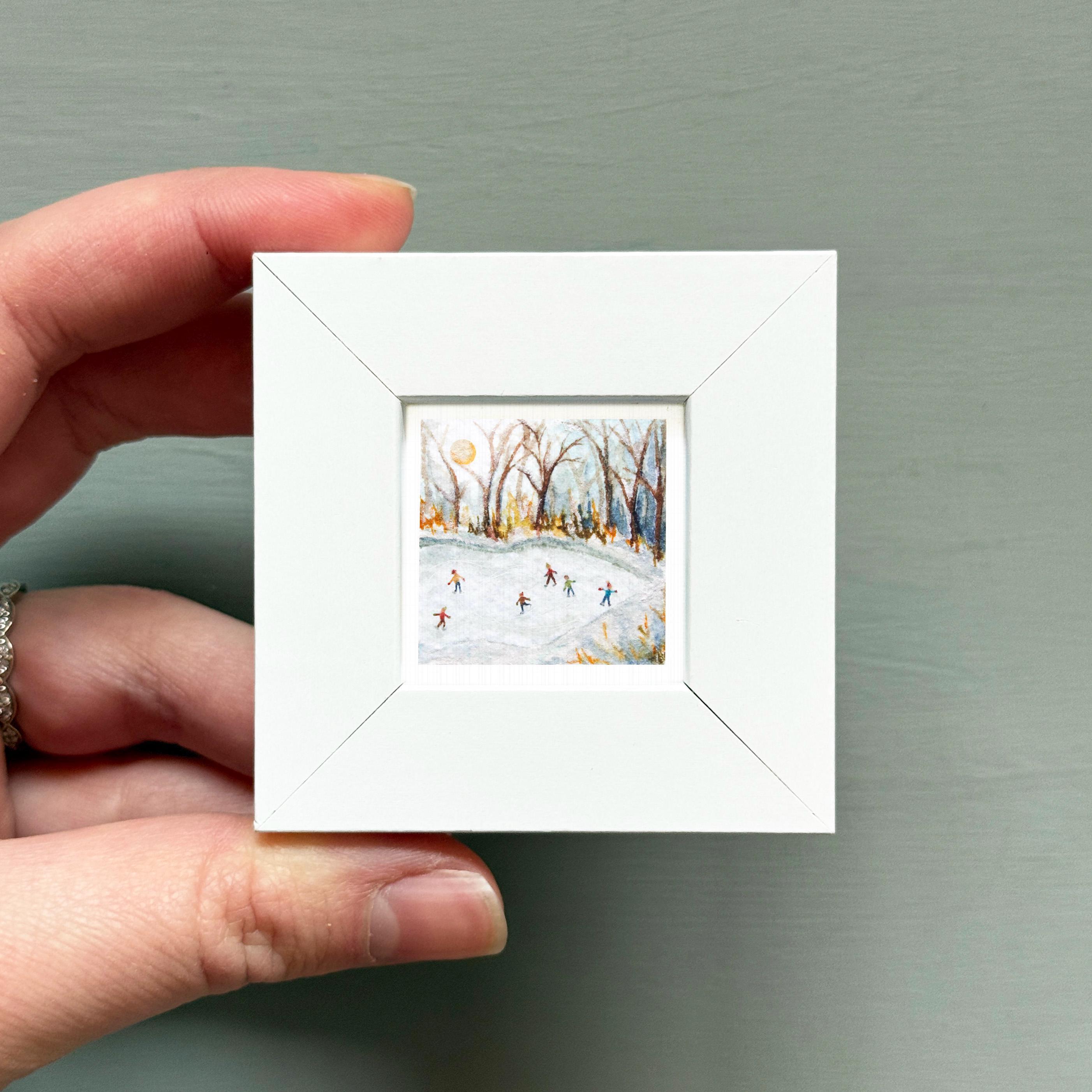 Miniature Ice Skating Art PRINT - Tiny Winter Watercolor 1-inch Mini ...