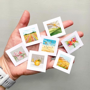 PRINTED Mini 1" Spring Easter Flowers Blossoms Tiny Seasonal Watercolor ...