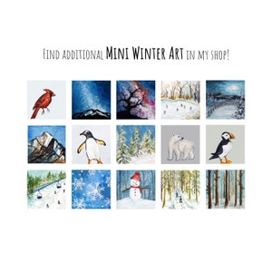 Mini 1" Skiing Snowboarding Snowy Landscape Winter Scene Print Tiny ...