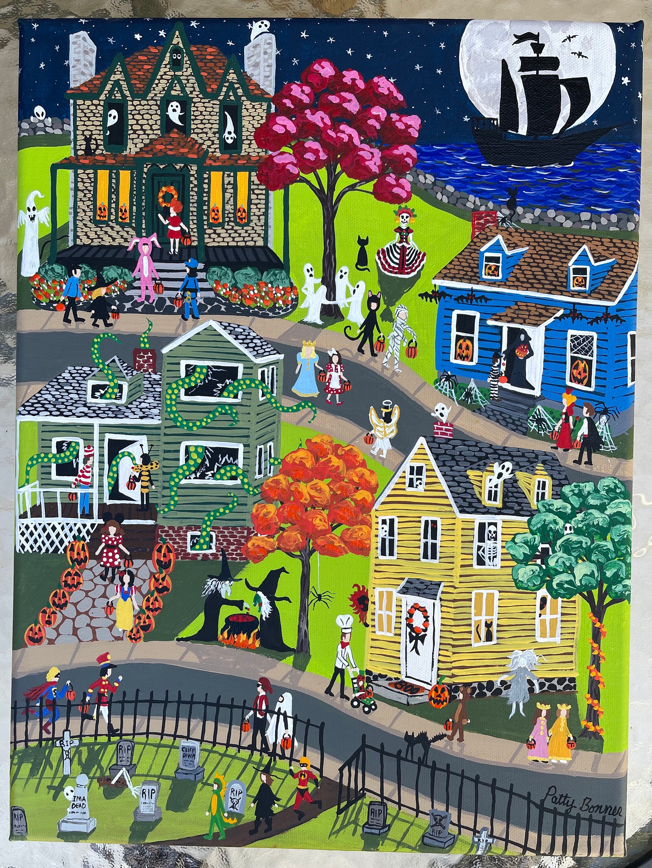 Halloween Spell 16x12 Original Halloween Folk Art Painting | Etsy