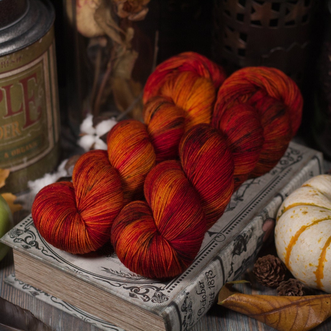 Hand Dyed Merino Yarn: Bonfire - Fiery Red Orange Worsted - Etsy