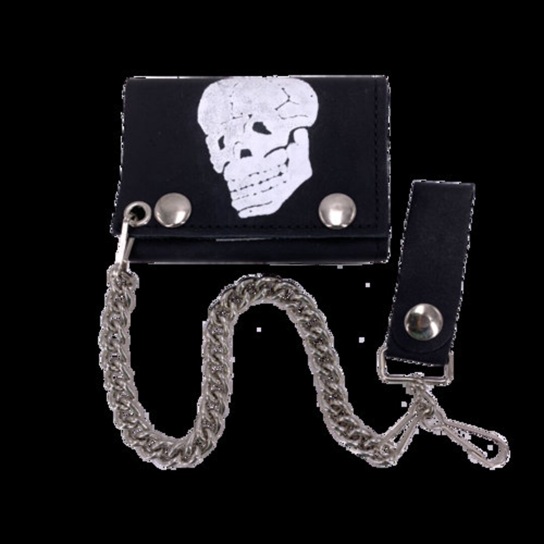 Bonehead Skull Leather Tri-fold Chain Wallet - Etsy