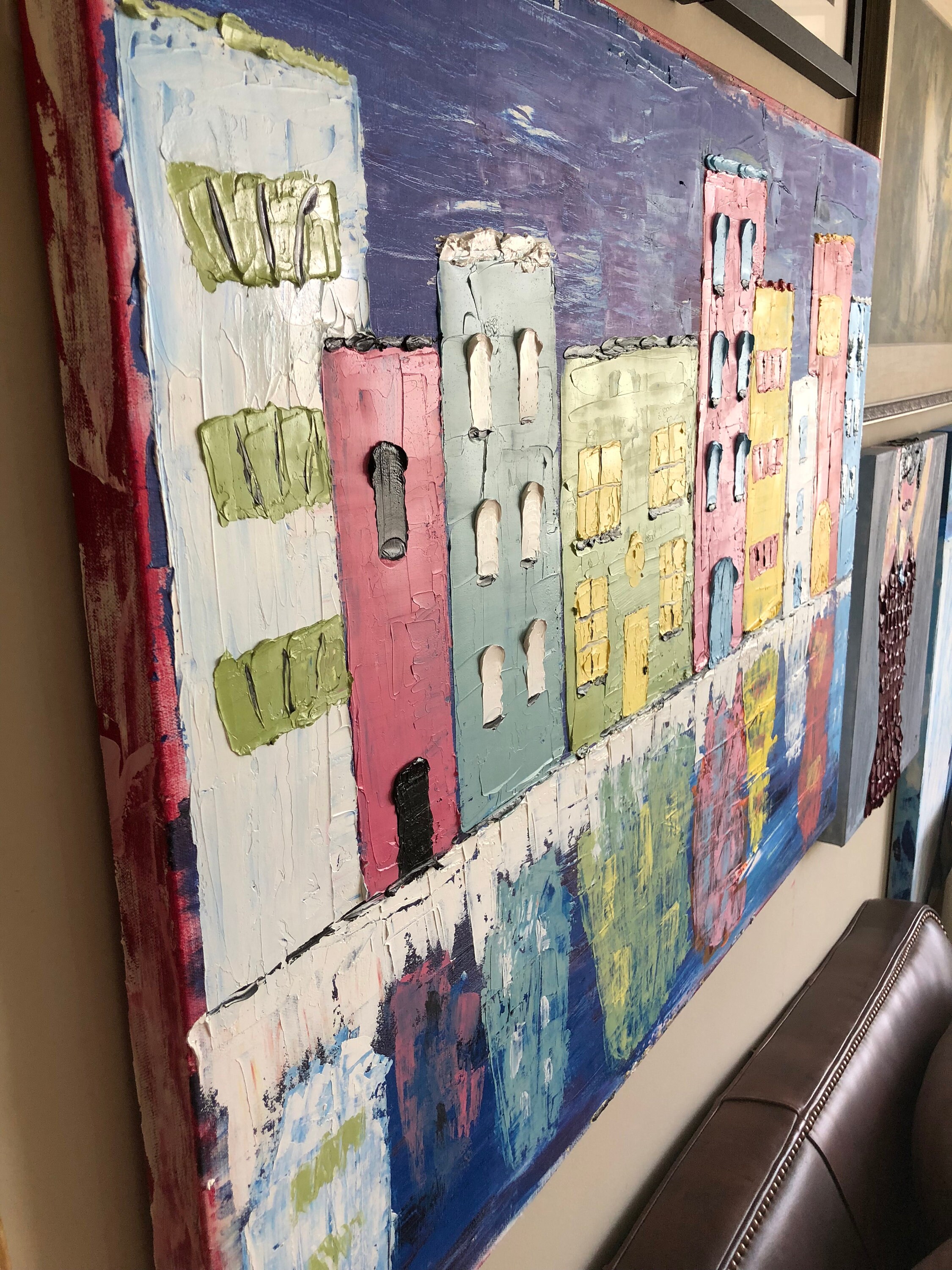 Abstract Town on Water Painting. - Etsy