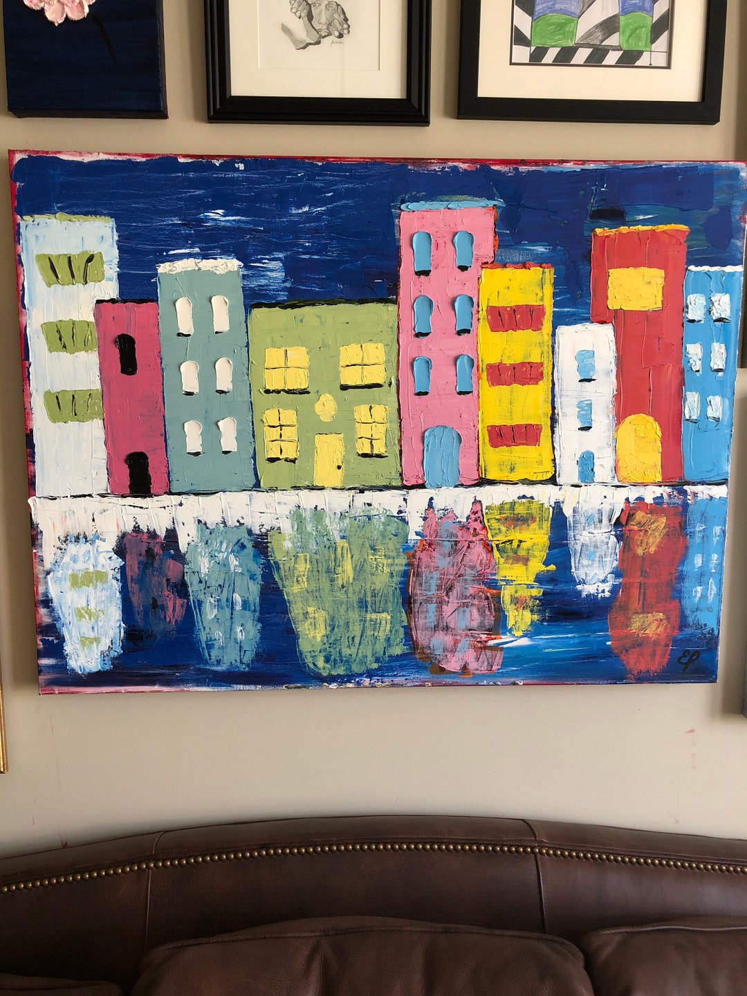 Abstract Town on Water Painting. - Etsy