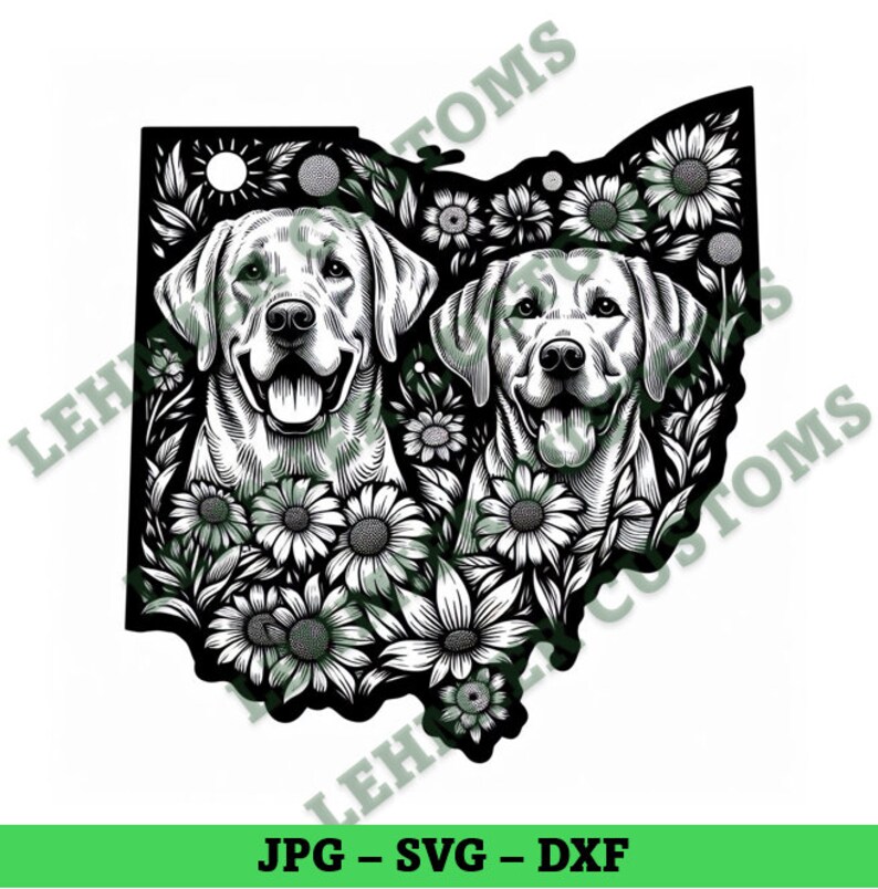 Labrador Retriever in Ohio With Flowers, Ohio Outline Dog, Labrador ...