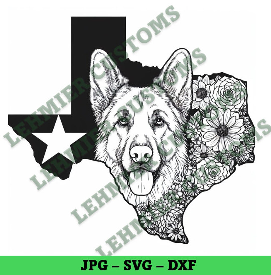 German Shepherd in Texas, Texas Outline, Flowers, Star, German Shepherd ...