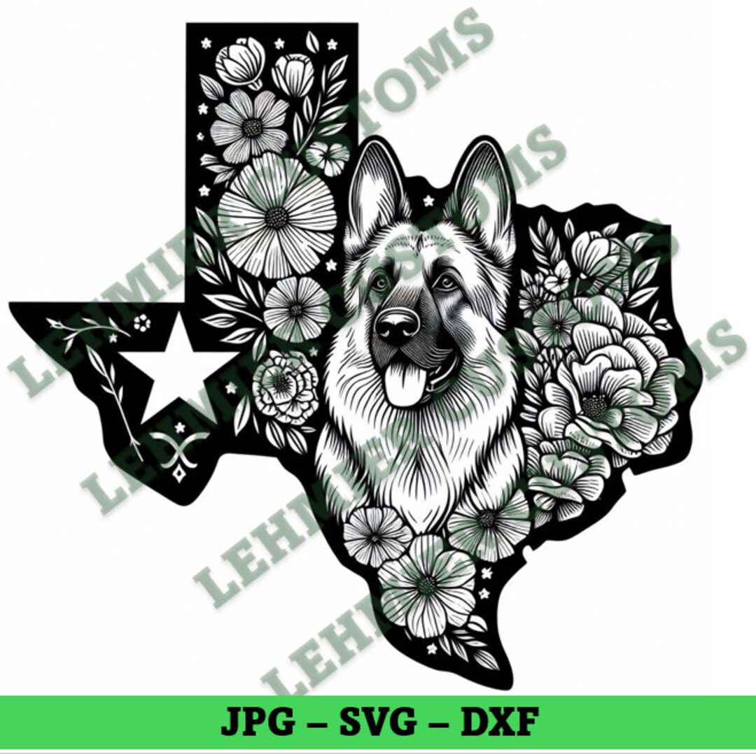 German Shepherd in Texas, Texas Outline, Flowers, Star, German Shepherd ...
