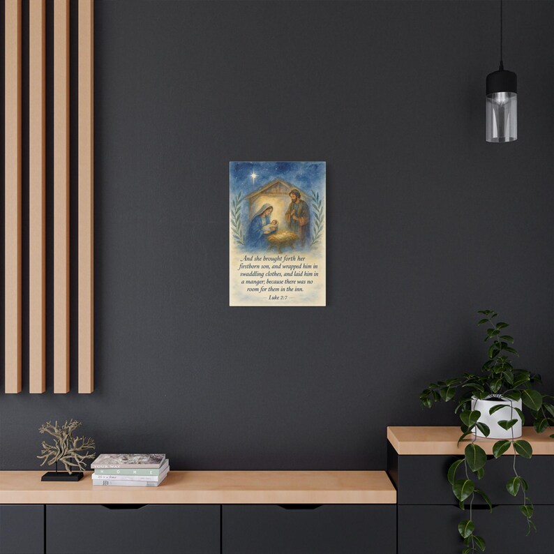 Canvas Art, Luke 2:7 Nativity Scene Bible Verse Prayer Watercolor Print ...