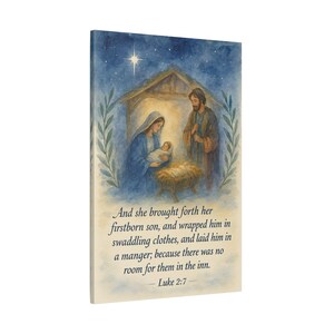 Canvas Art, Luke 2:7 Nativity Scene Bible Verse Prayer Watercolor Print ...