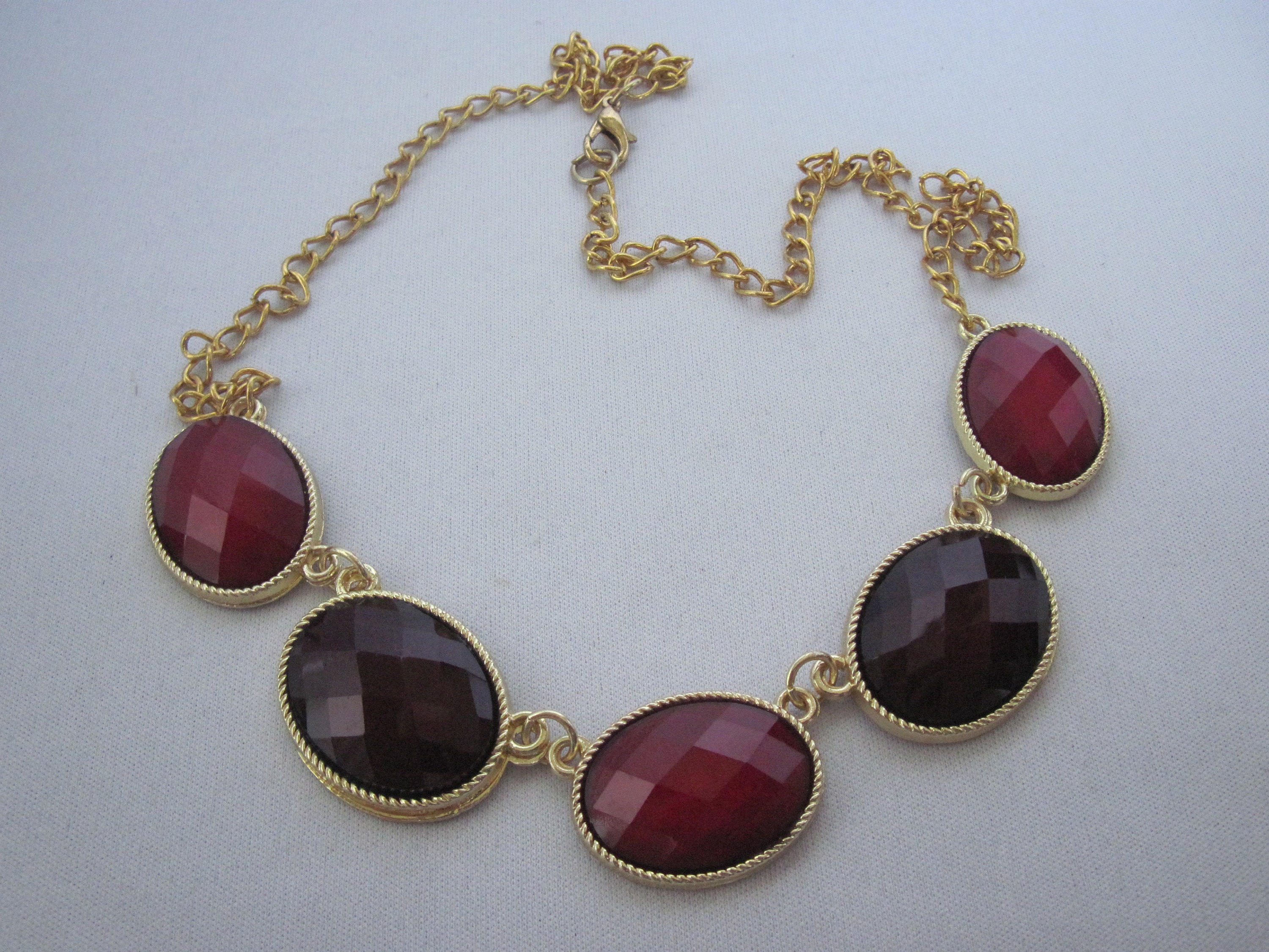 Vintage Statement Red and Gold Collar Necklace, Cabachon Necklace ...