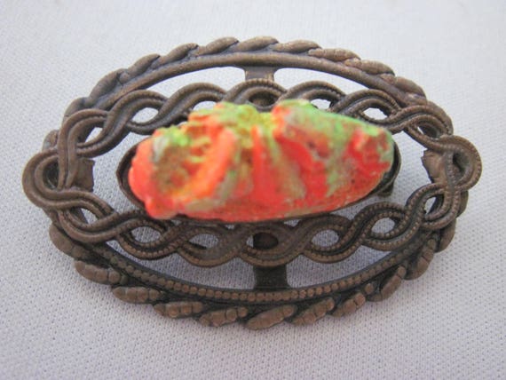 Vintage Bronze Neon Burst Rrange, Red and Yellow Cabo… - Gem