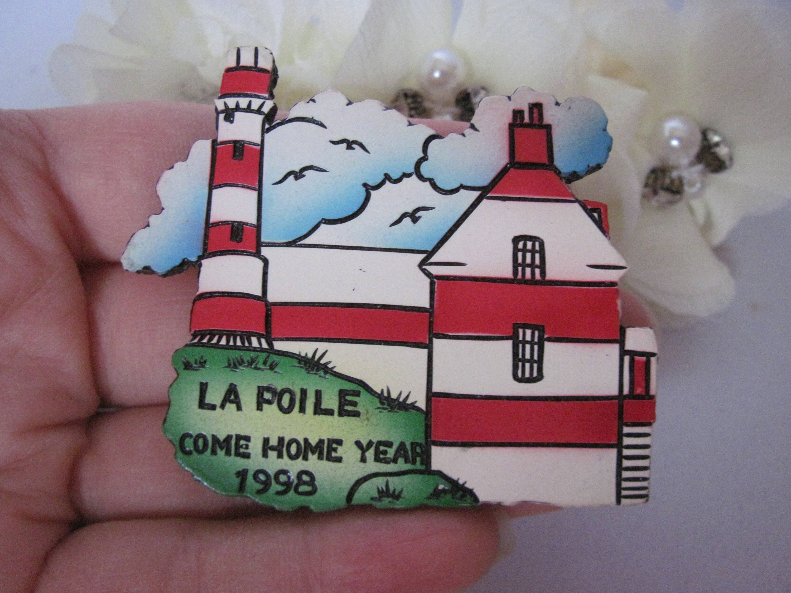 Vintage Red and White House La Poile Brooch Pin, Painted, Costume ...