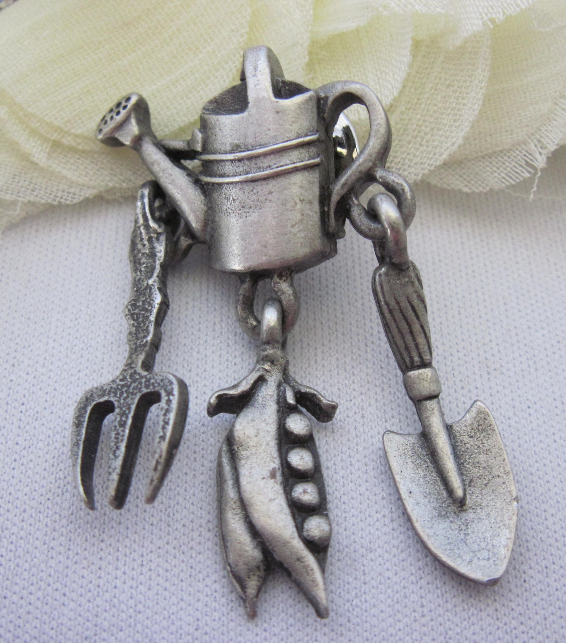 Vintage Signed JJ, Pewter Watering Can Pin, Silver Tone, Lapel Pin, Tie ...