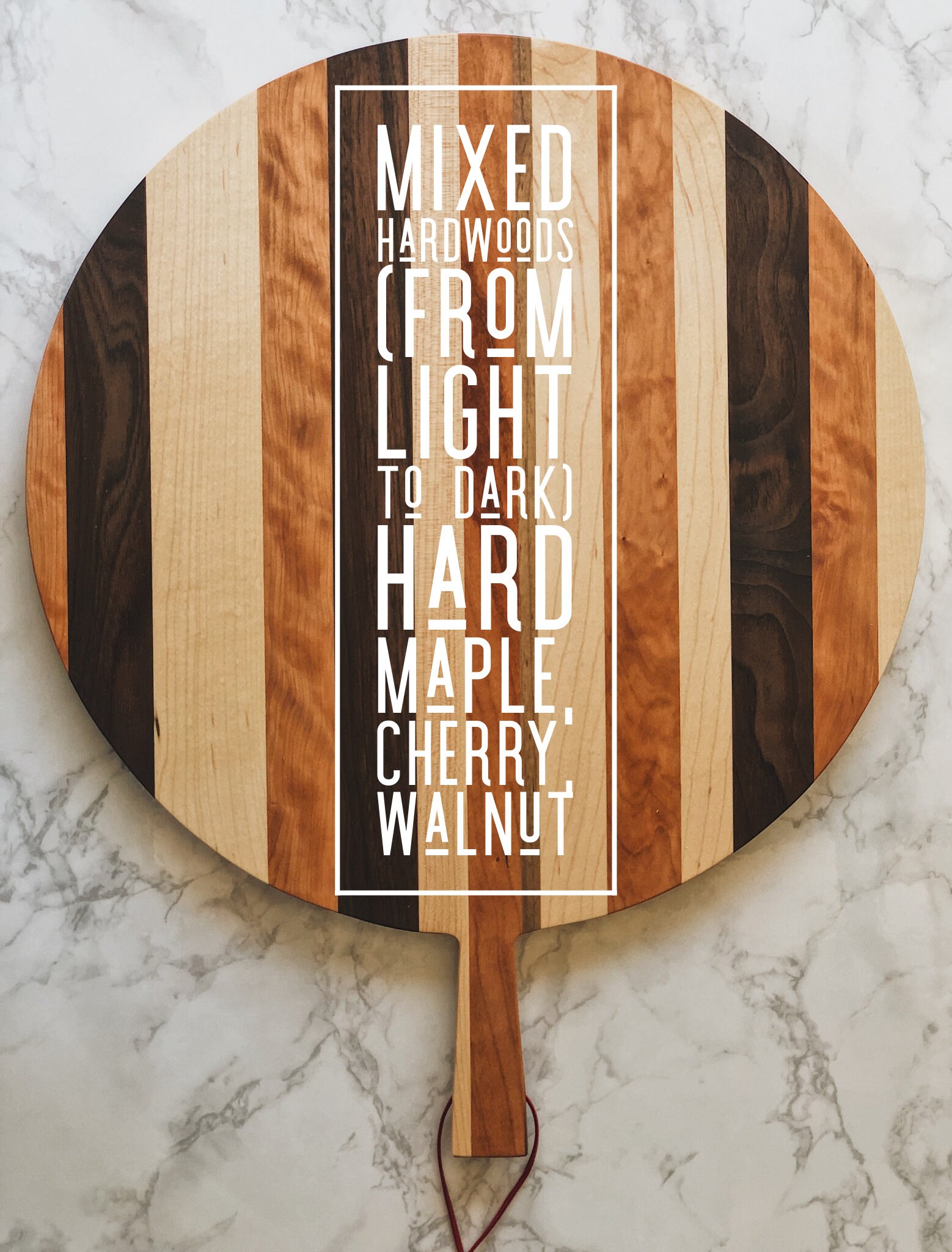 Round Charcuterie Board W/ Handle and Leather Loop Made From Rescued WI ...