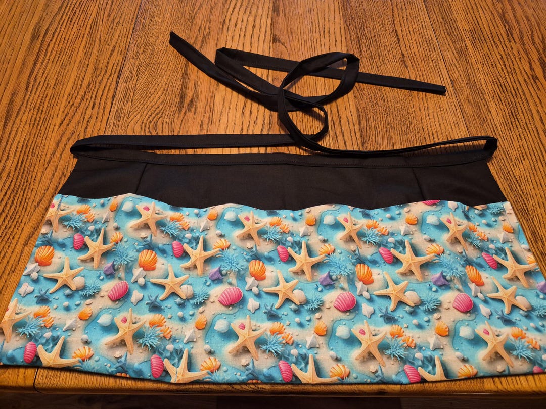 Waitress Apron 3 Pocket Beach Seashells and Coral - Etsy