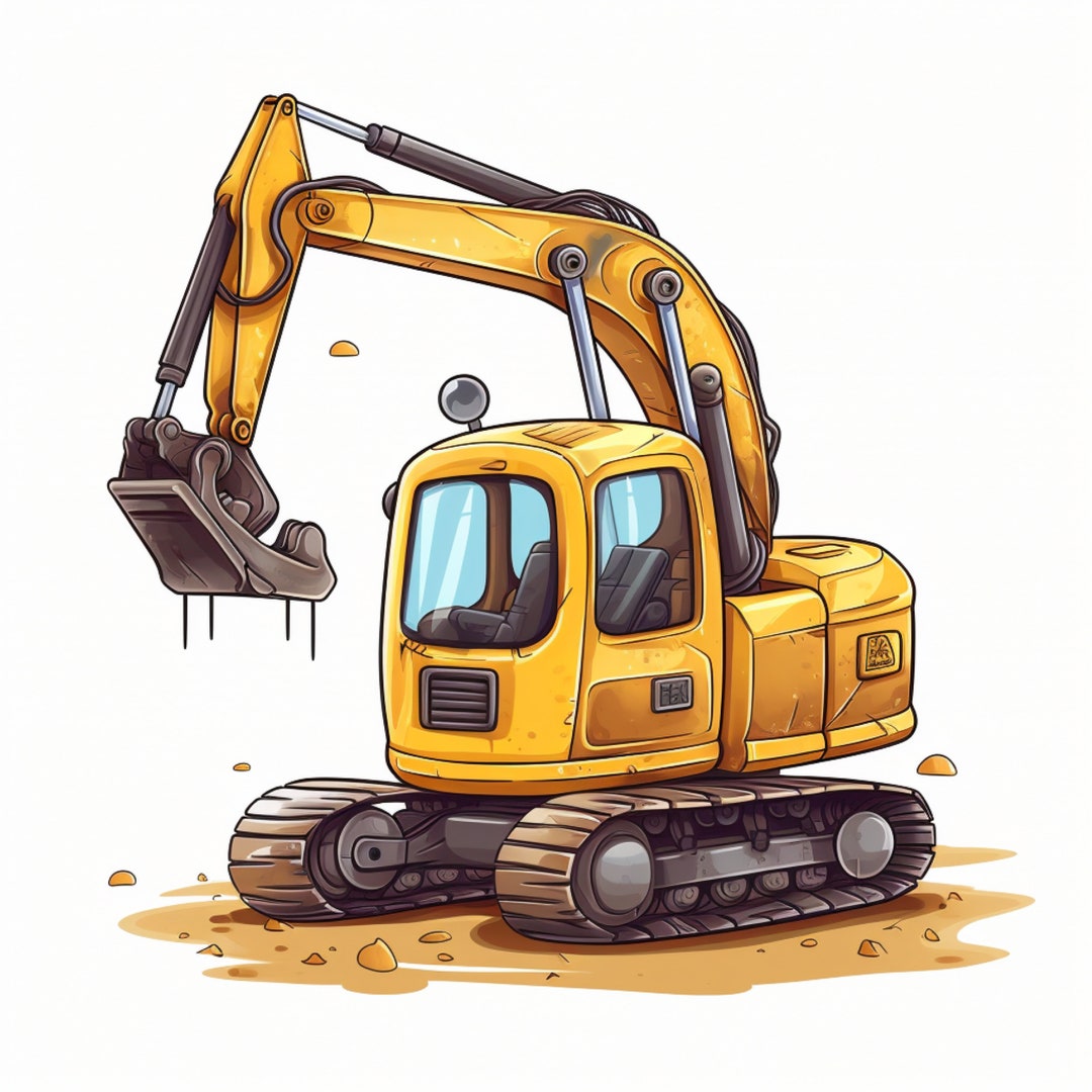 Adorable Animated Digger Art Digital Download Bright Construction Theme ...
