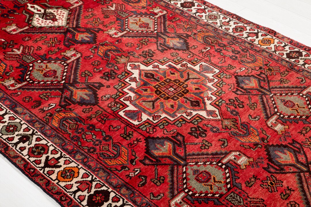 Vintage Red Area Rug 5x9 Piece of Art Hand-knotted Tribal Turkish Wool ...