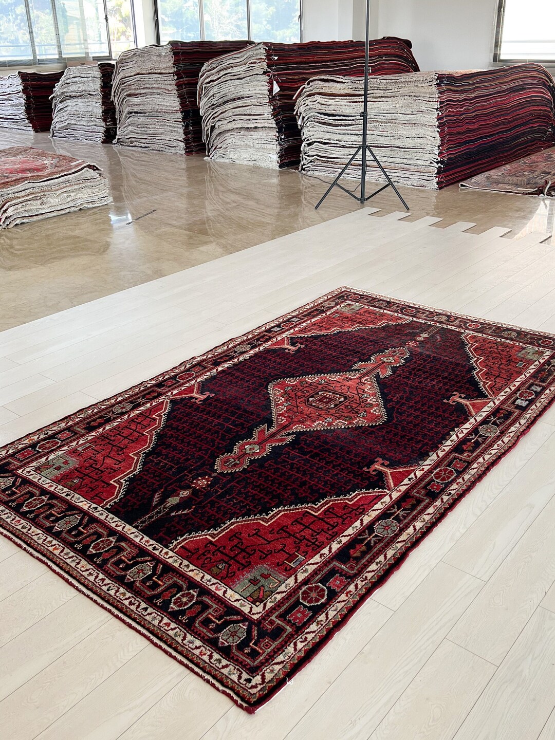 8' 2 X 4' 11 Vintage Collectible Area Rug Navy Blue Red , Soft Hand ...