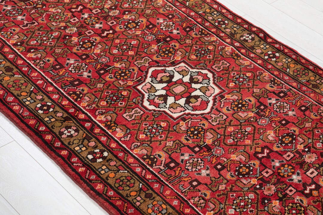 Excellent Vintage Runner Rug Red Soft 11 Feet 10'7x3'7 Hand-knotted Top ...