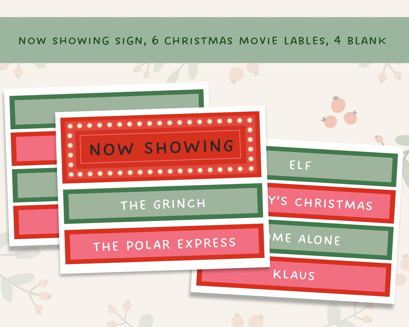 Christmas Movie Night Printables | Tickets, Now Showing Sign, Movie ...
