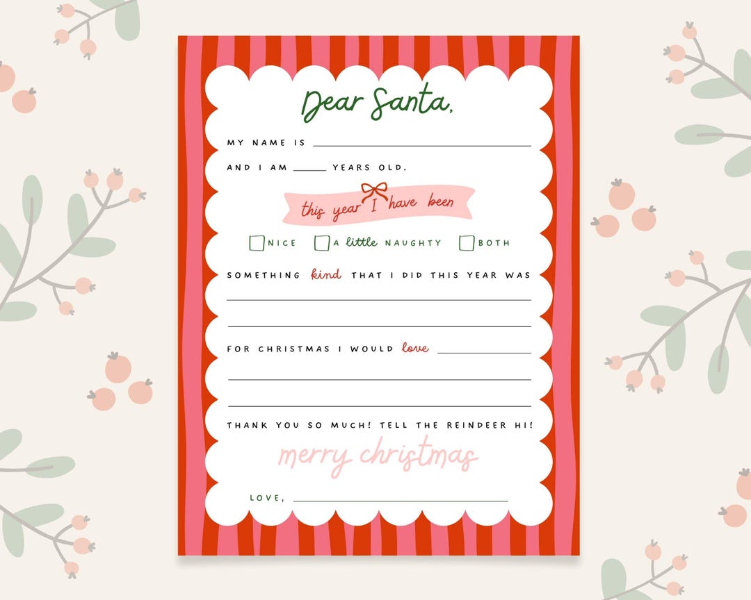 Letter to Santa – Christmas Wish List | Santa Letter Template | Holiday ...